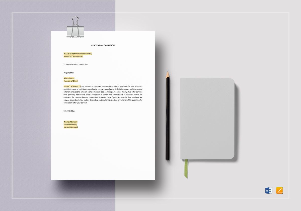 Renovation Quotation Template In Word Apple Pages