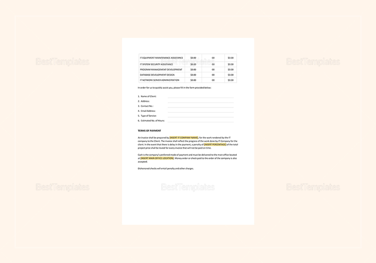 IT Service Quotation Template in Word, Apple Pages