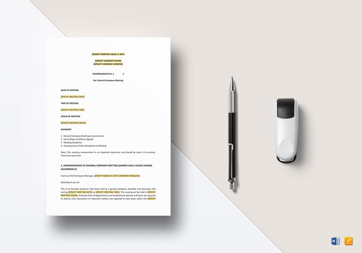 Memo For Meeting Announcement Template In Word Apple Pages