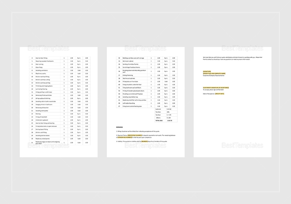 Carpenter Quotation Template in Word, Apple Pages