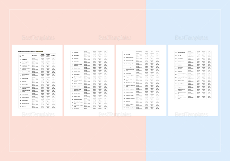 Monthly Inventory Report Template in Word, Apple Pages