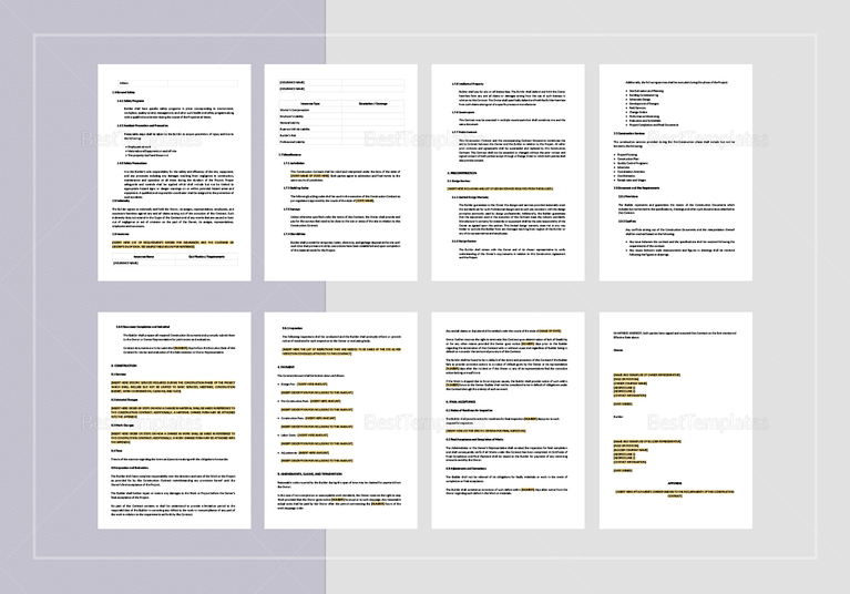 Construction Contract Template in Word, Apple Pages