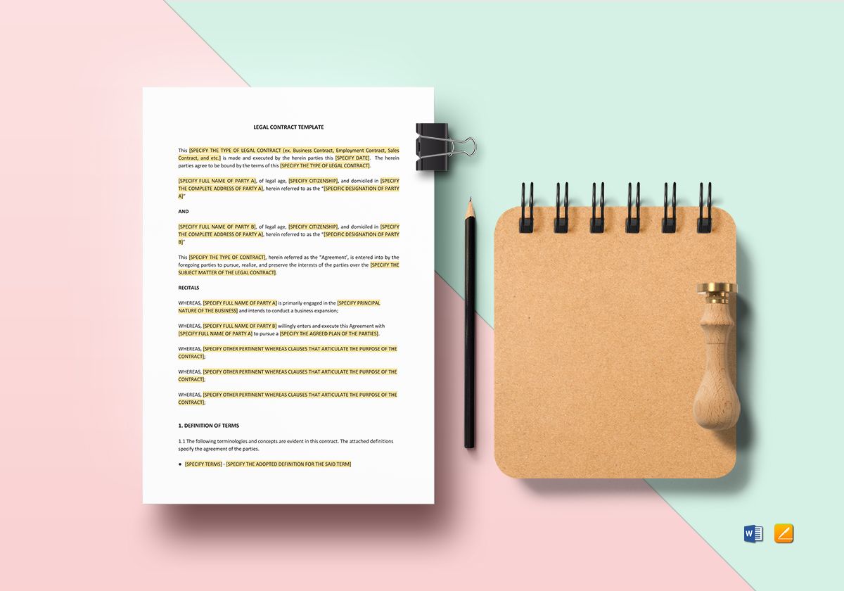 Legal Contract Template in Word, Apple Pages