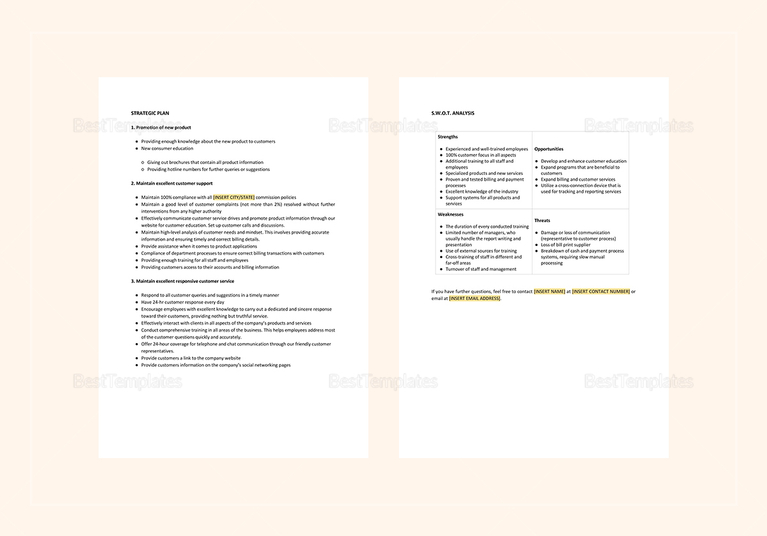 Customer Service SWOT Analysis Template in Word, Apple Pages