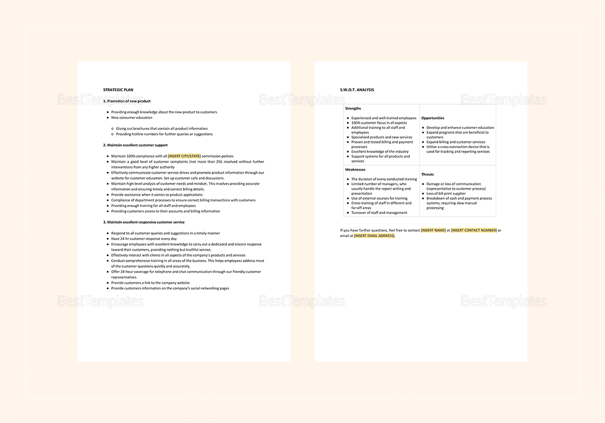 Customer Service SWOT Analysis Template In Word Apple Pages