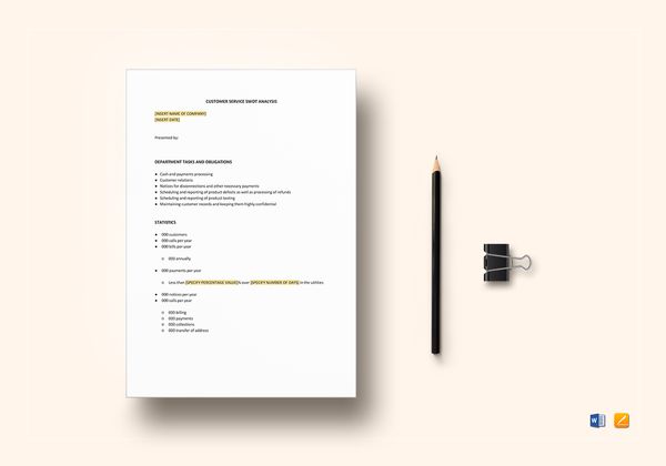 Customer Service SWOT Analysis Template in Word, Apple Pages