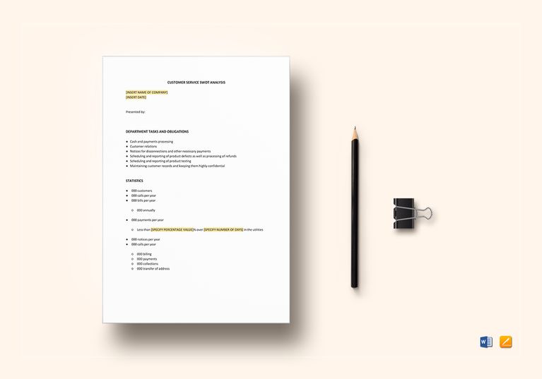 Customer Service SWOT Analysis Template in Word, Apple Pages