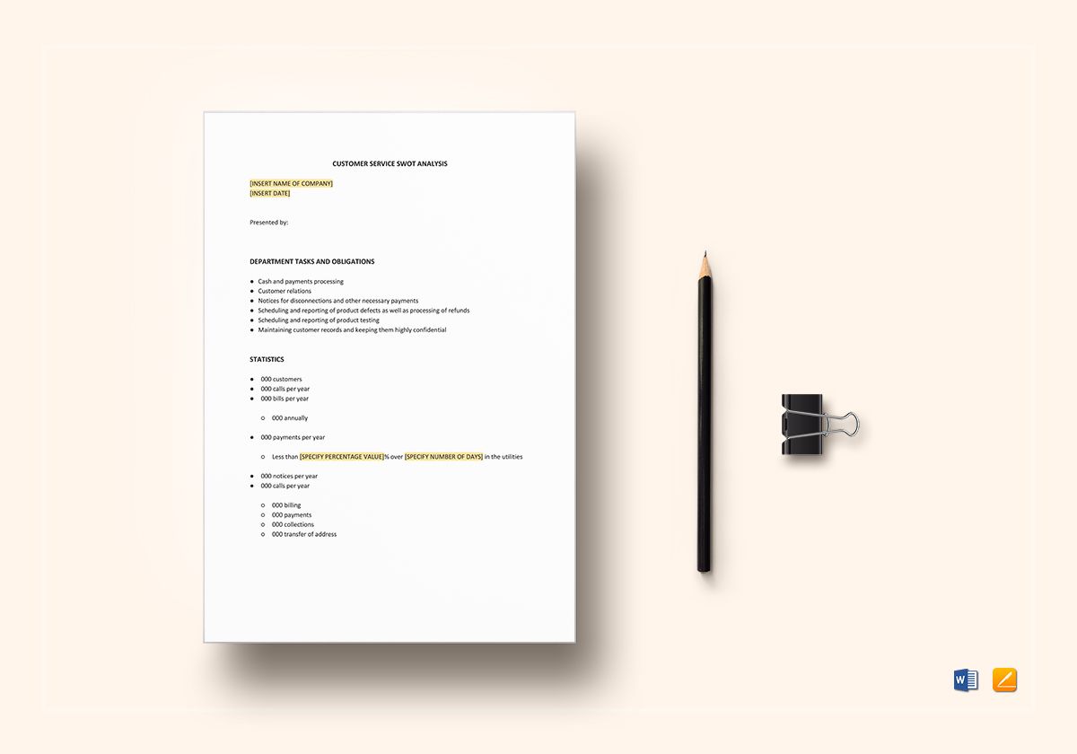 Customer Service SWOT Analysis Template In Word Apple Pages