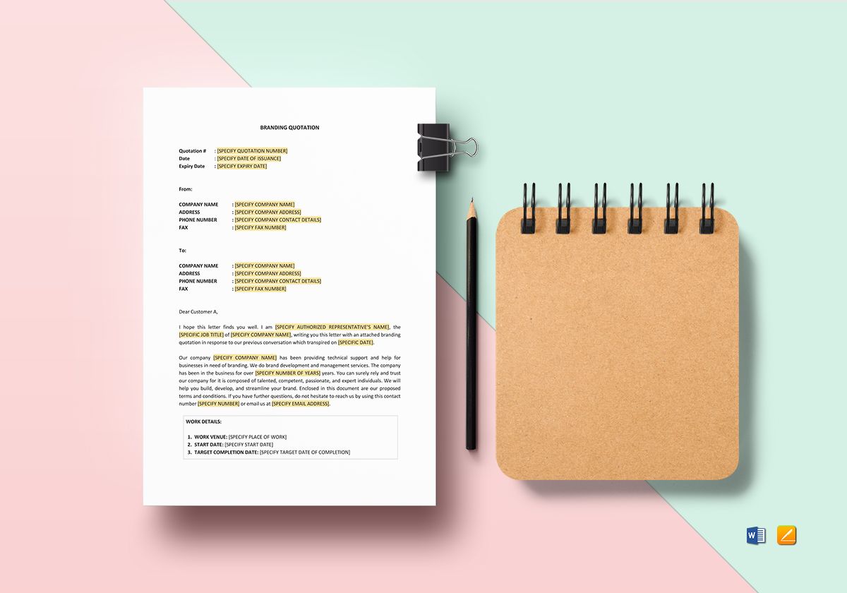 Branding Quotation Template in Word, Apple Pages