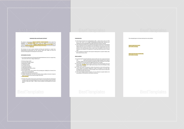 Swimming Pool Maintenance Contract Template in Word, Apple Pages