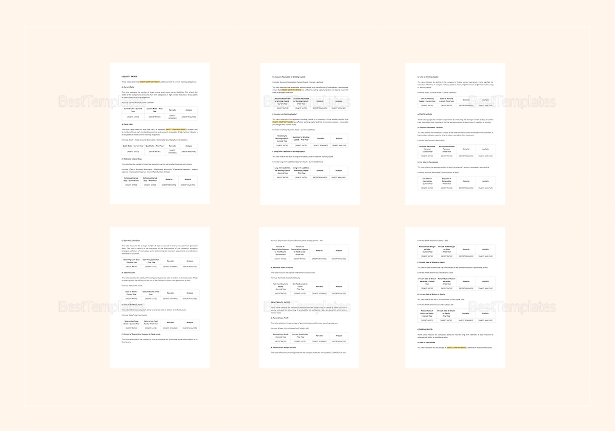 Financial Ratio Analysis Template in Word, Apple Pages