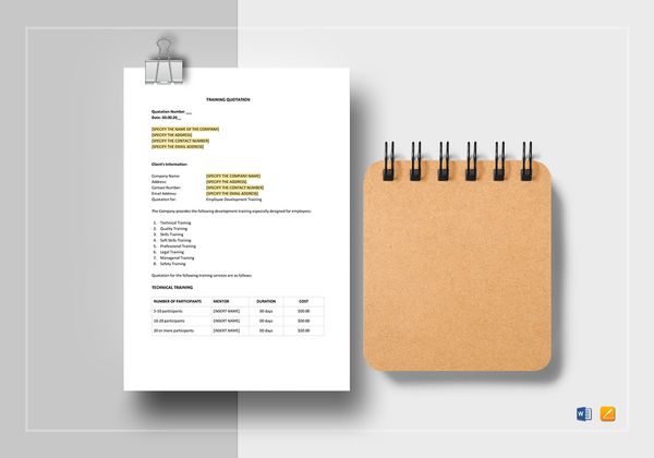 Training Quotation Template in Word, Apple Pages