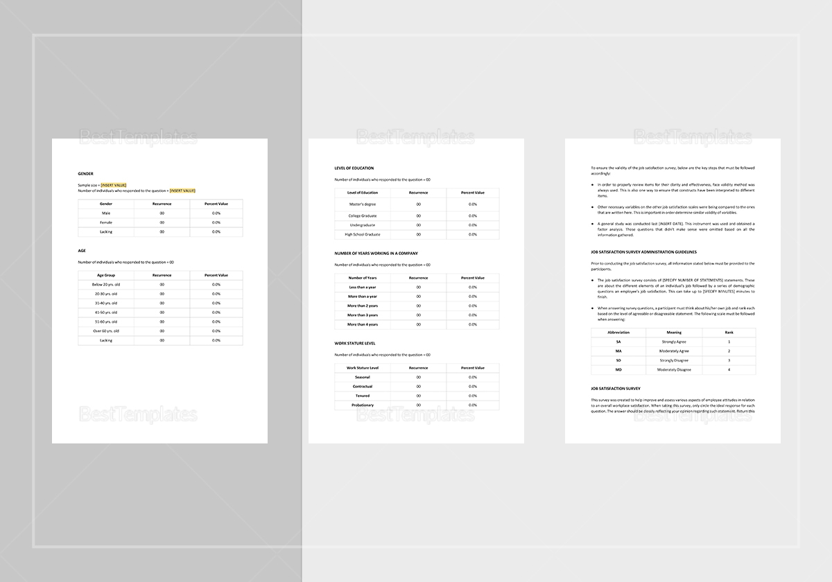 Job Satisfaction Survey Template in Word, Apple Pages