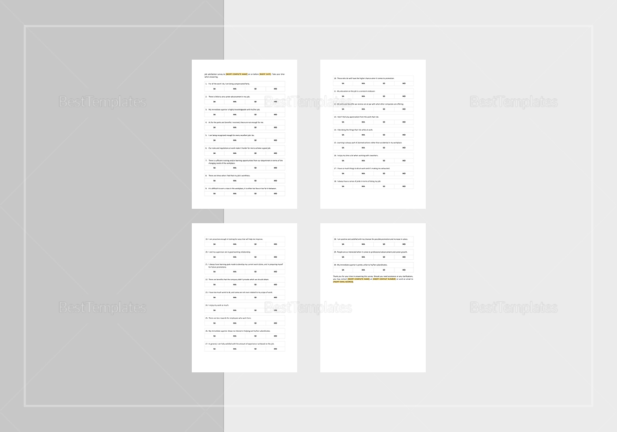 Job Satisfaction Survey Template in Word, Apple Pages