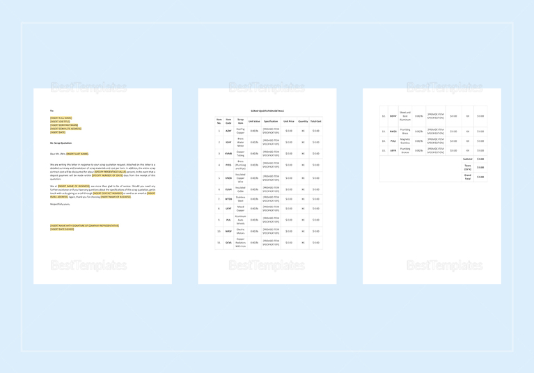 Scrap Quotation Template in Word, Apple Pages