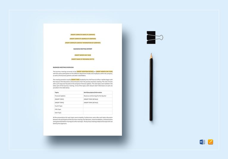 Business Meeting Report Template in Word, Apple Pages