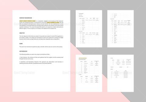 Food Cost Analysis Template in Word, Apple Pages