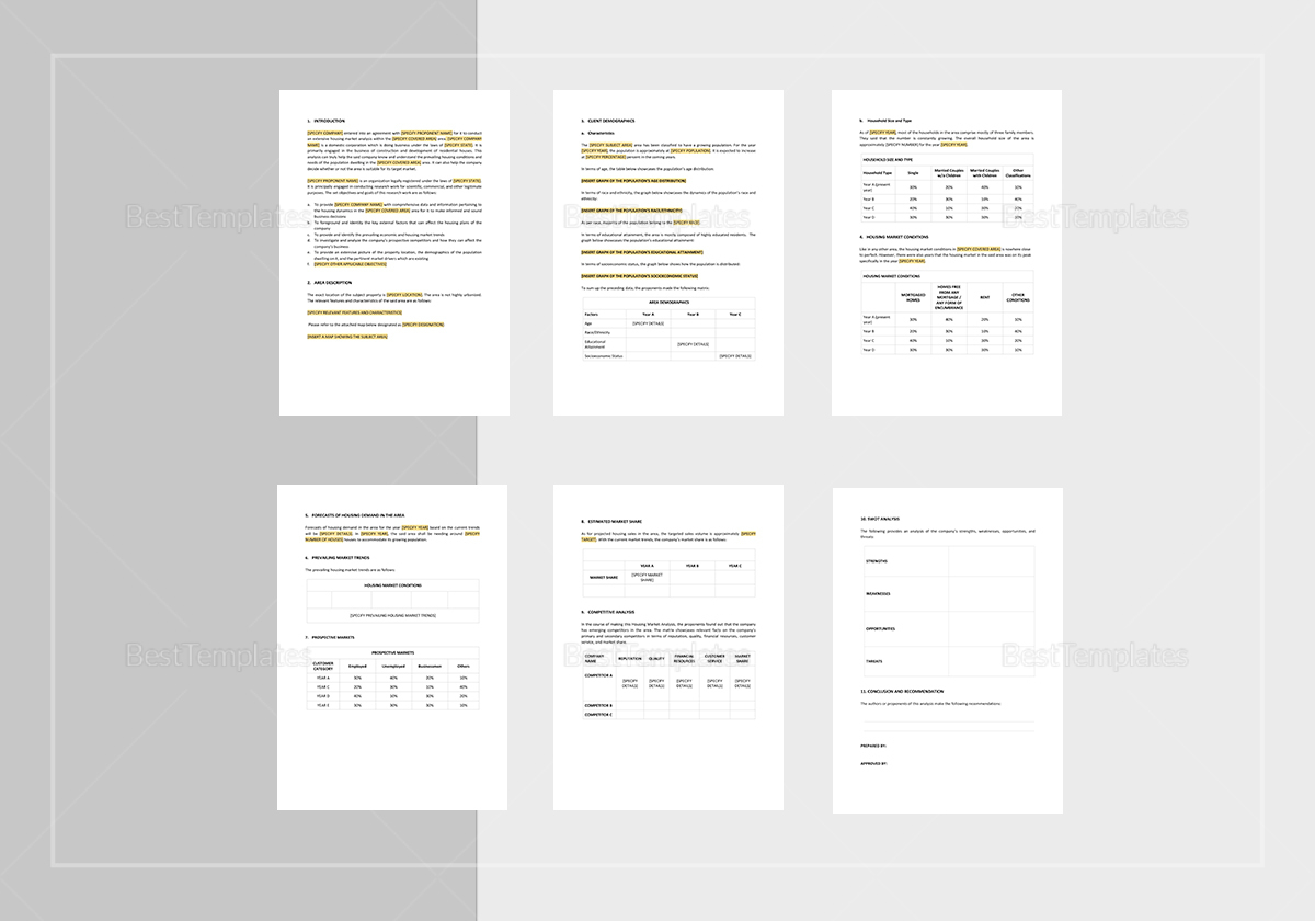 Housing Market Analysis Template in Word, Apple Pages