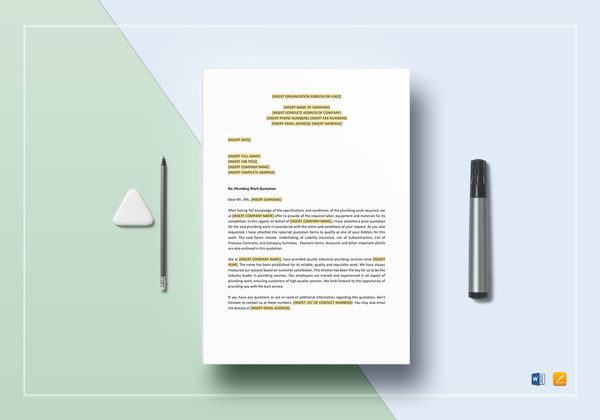 Plumbing Work Quotation Template in Word, Apple Pages