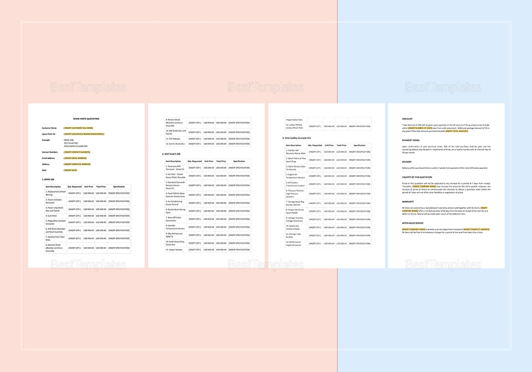 Spare Parts Quotation Template in Word, Apple Pages