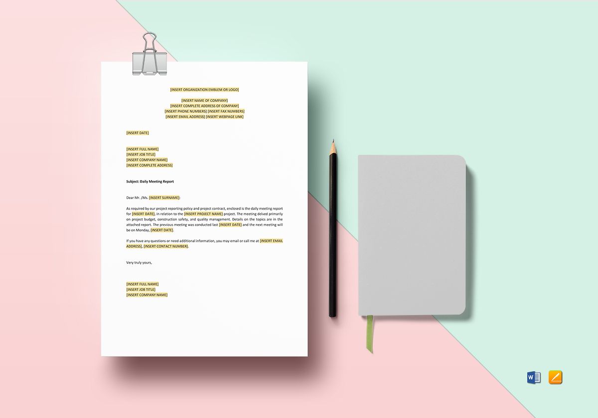 Daily Meeting Report Template in Word, Apple Pages