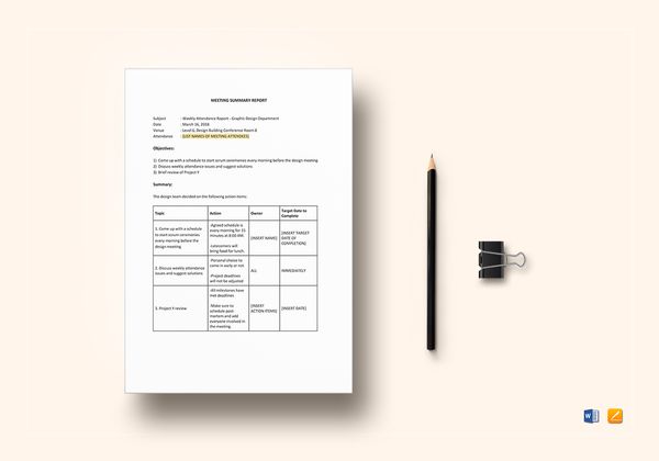 Meeting Summary Report Template in Word, Apple Pages