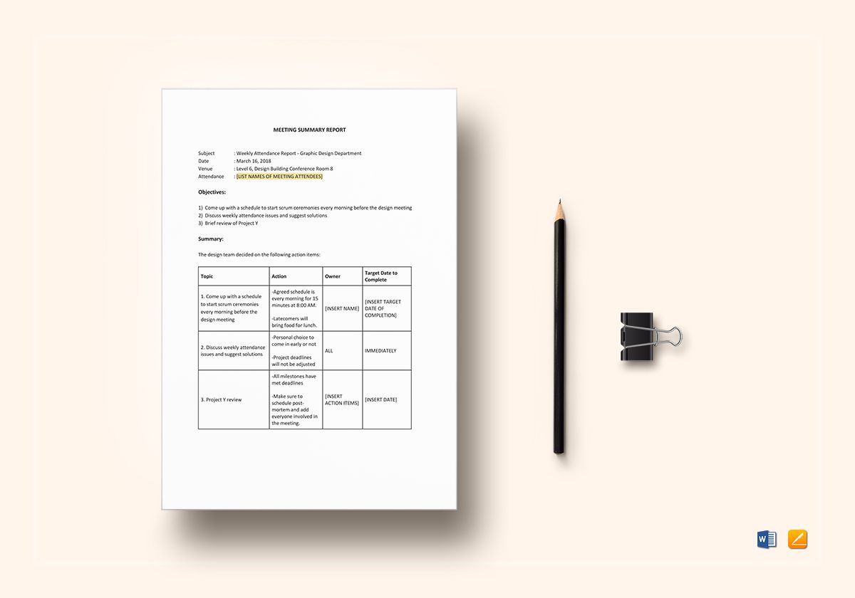 Template For Summary Report
