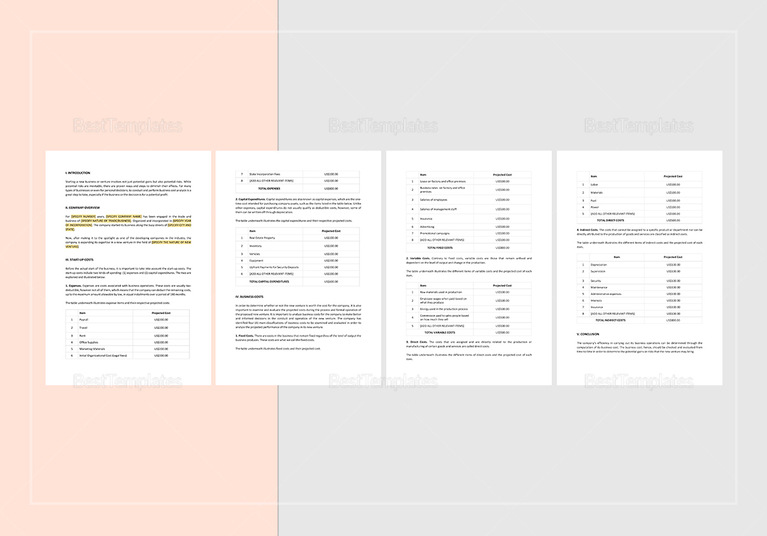 Business Cost Analysis Template in Word, Apple Pages