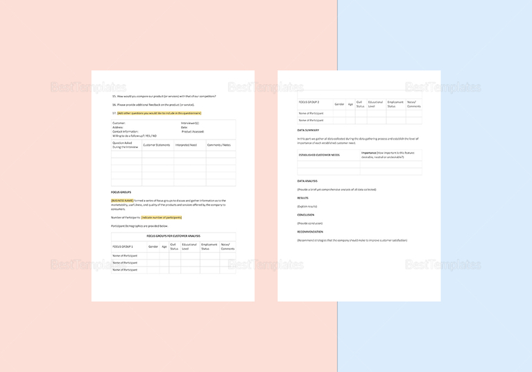 Customer Needs Analysis Template in Word, Apple Pages