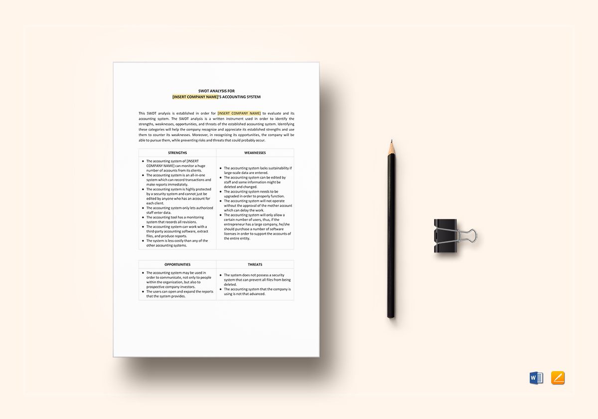 Accounting SWOT Analysis Template in Word, Apple Pages