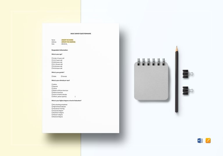 Basic Survey Questionnaire Template in Word, Apple Pages
