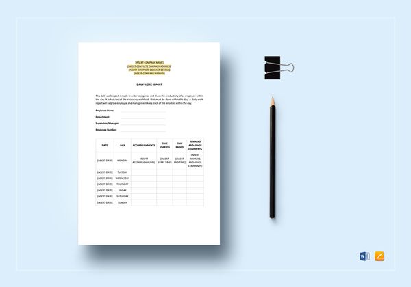 Daily Work Report Template in Word, Apple Pages