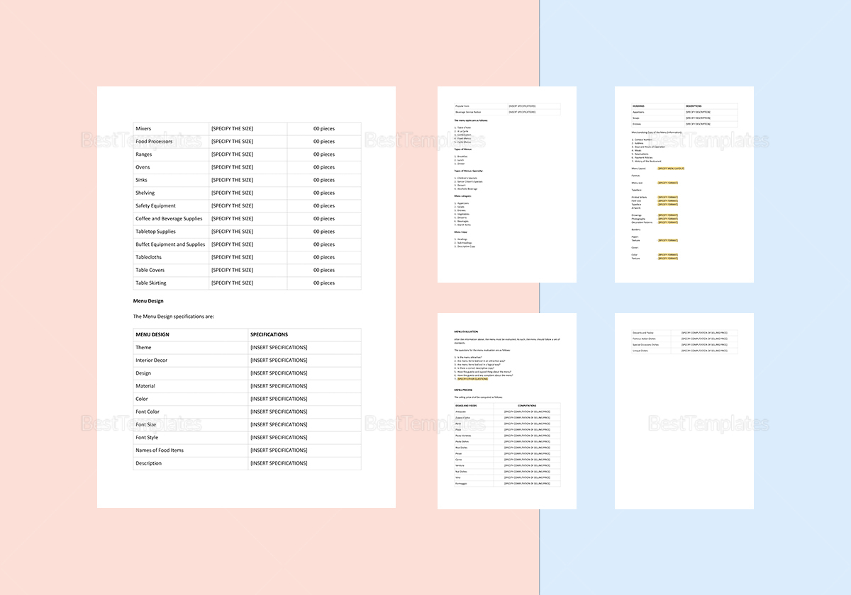 Menu Plan Template in Word, Apple Pages