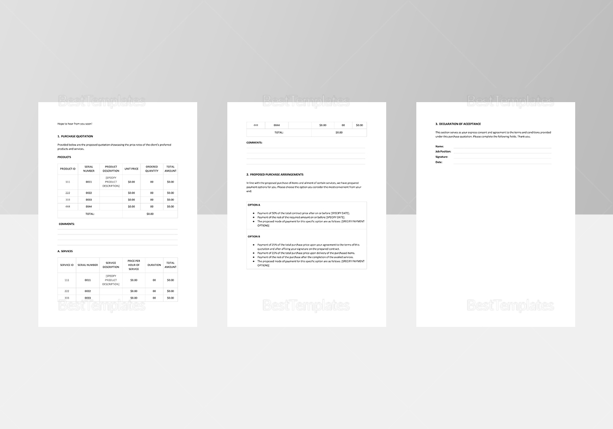 Purchase Quotation Template in Word, Apple Pages