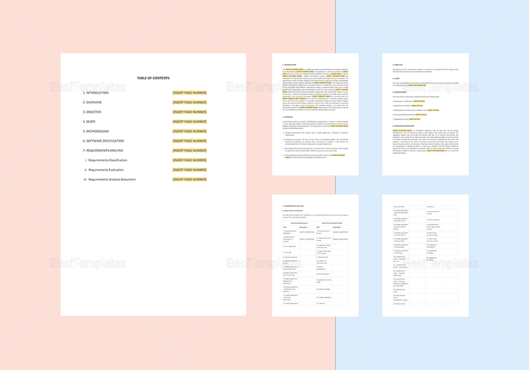 Requirements Analysis Template in Word, Apple Pages