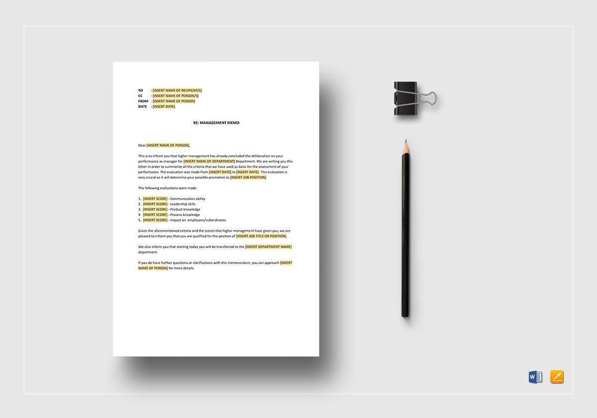 Management Memo Template in Word, Apple Pages