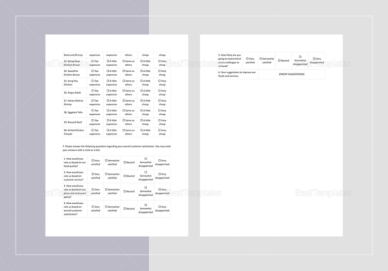 Food Business Survey Questionnaire Template in Word, Apple Pages