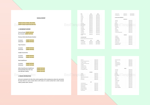 Vehicle Report Template in Word, Apple Pages