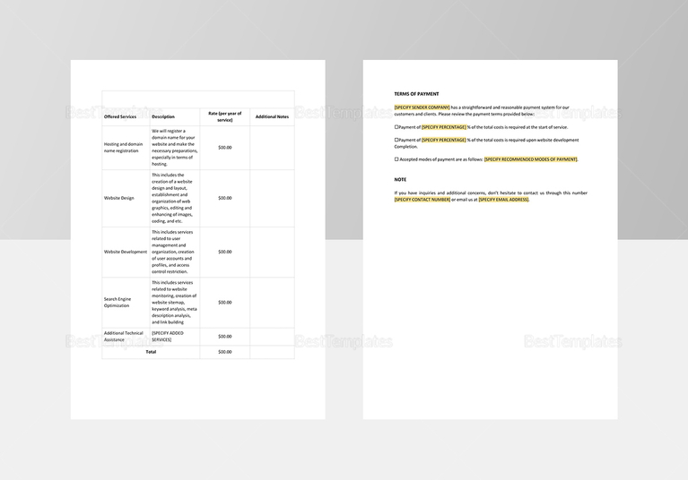 Website Quotation Template in Word, Apple Pages