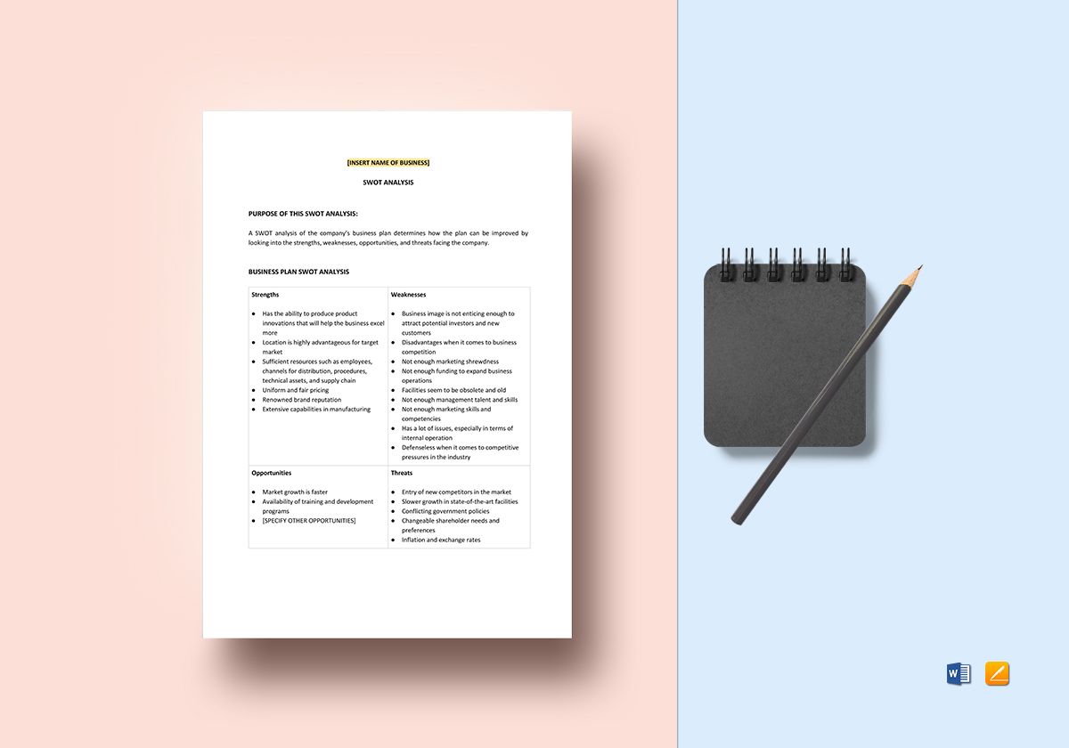 Business Plan SWOT Analysis Template In Word Apple Pages