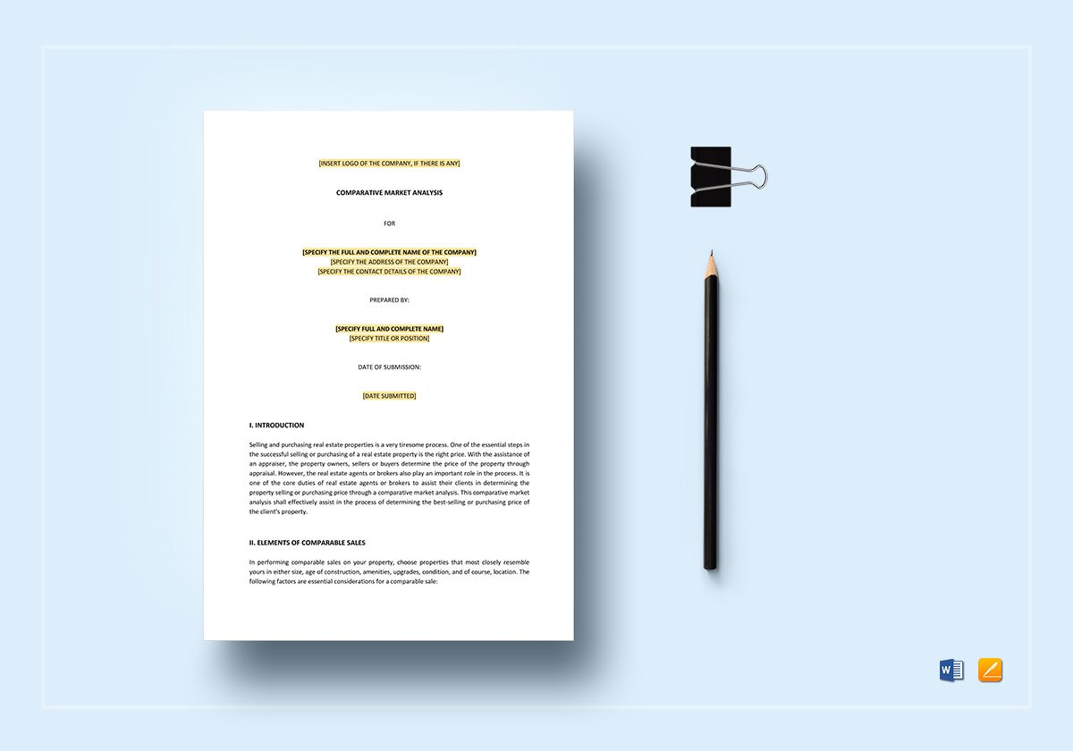 Comparative Market Analysis Template In Word Apple Pages