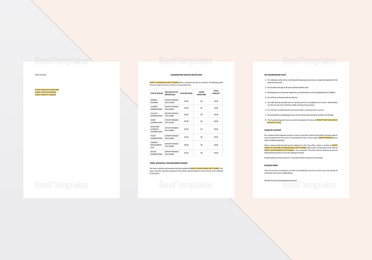 Housekeeping Quotation Template in Word, Apple Pages