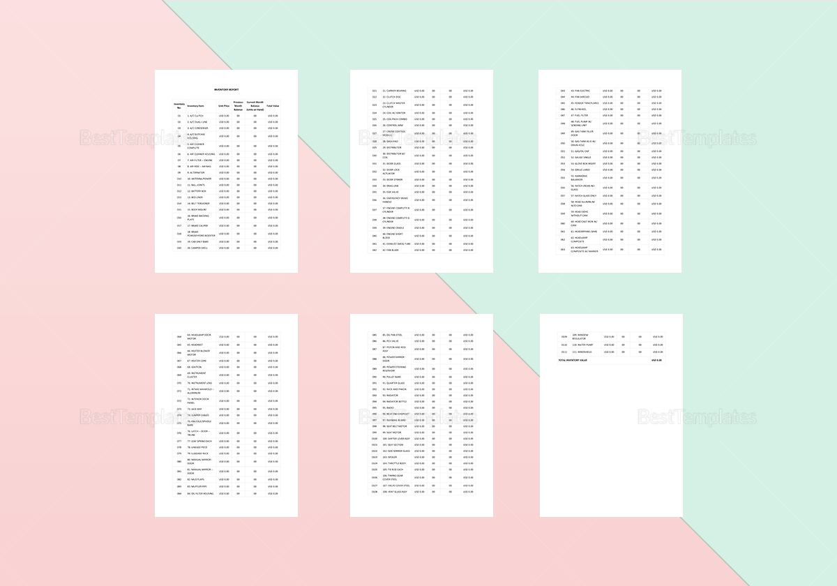 Inventory Report Template in Word, Apple Pages