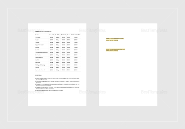 Event Planning Quotation Template in Word, Apple Pages