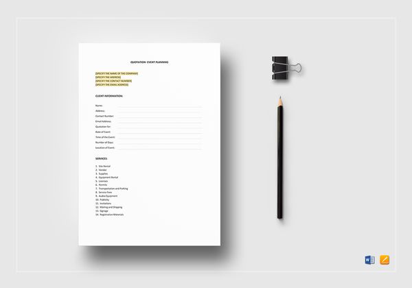 Event Planning Quotation Template in Word, Apple Pages