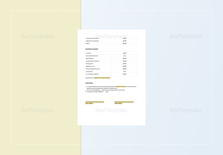 Car Purchase Quotation Template in Word, Apple Pages