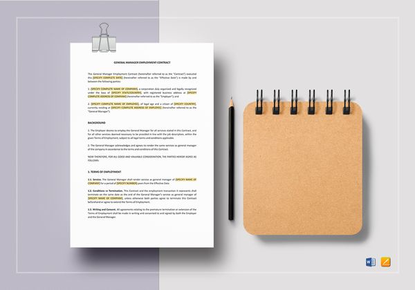 General Manager Employment Contract Template in Word, Apple Pages