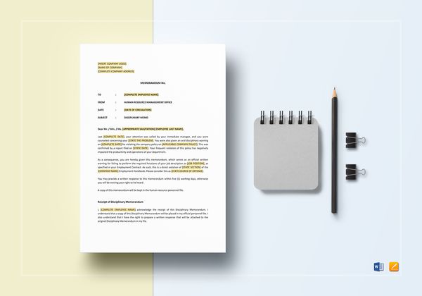 Disciplinary Memo Template in Word, Apple Pages