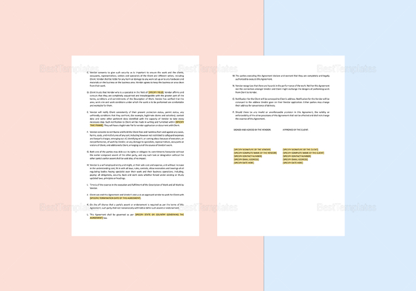 Vendor Service Agreement Template in Word, Apple Pages