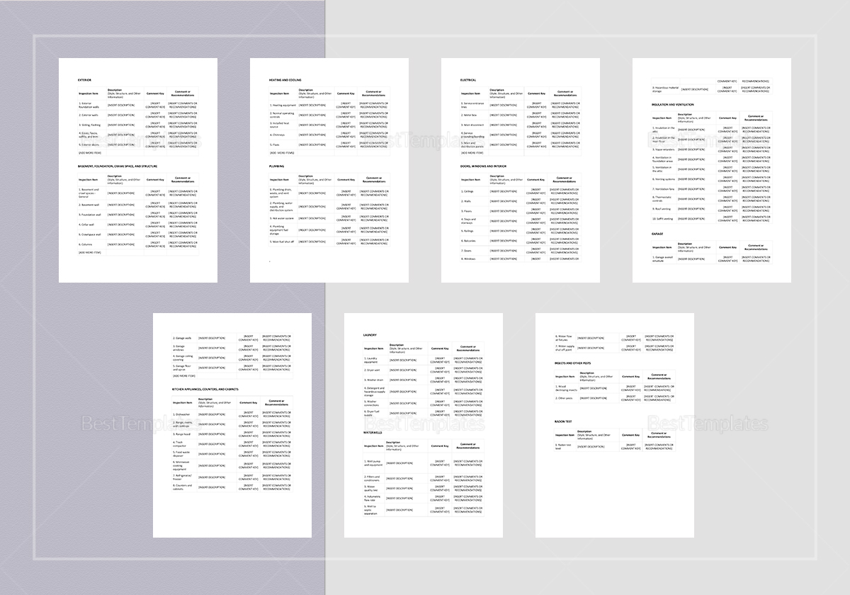 Inspection Report Template in Word, Apple Pages